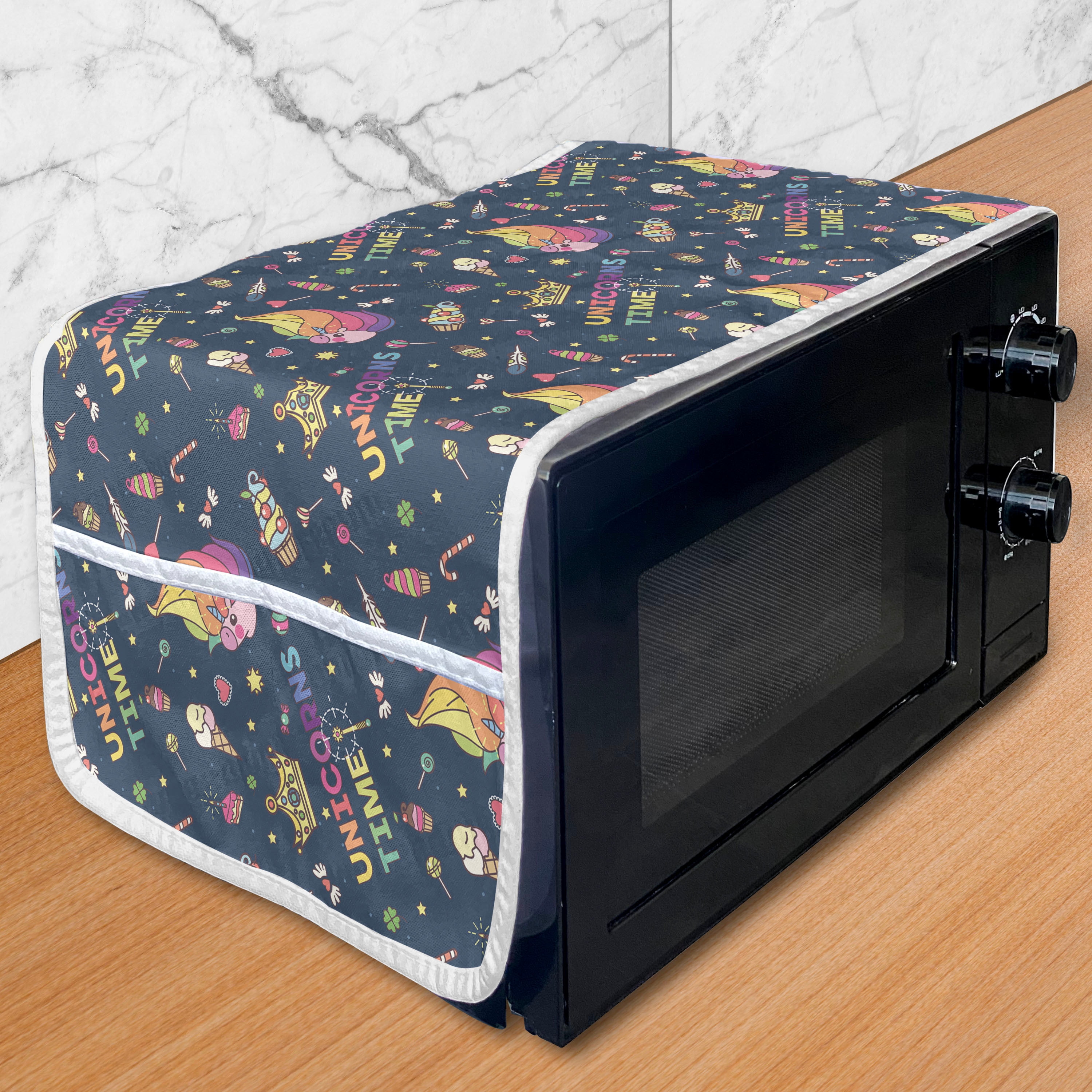Cartoon Microwave Oven Cover, Minimal Items Unicorns Time Wording and ...