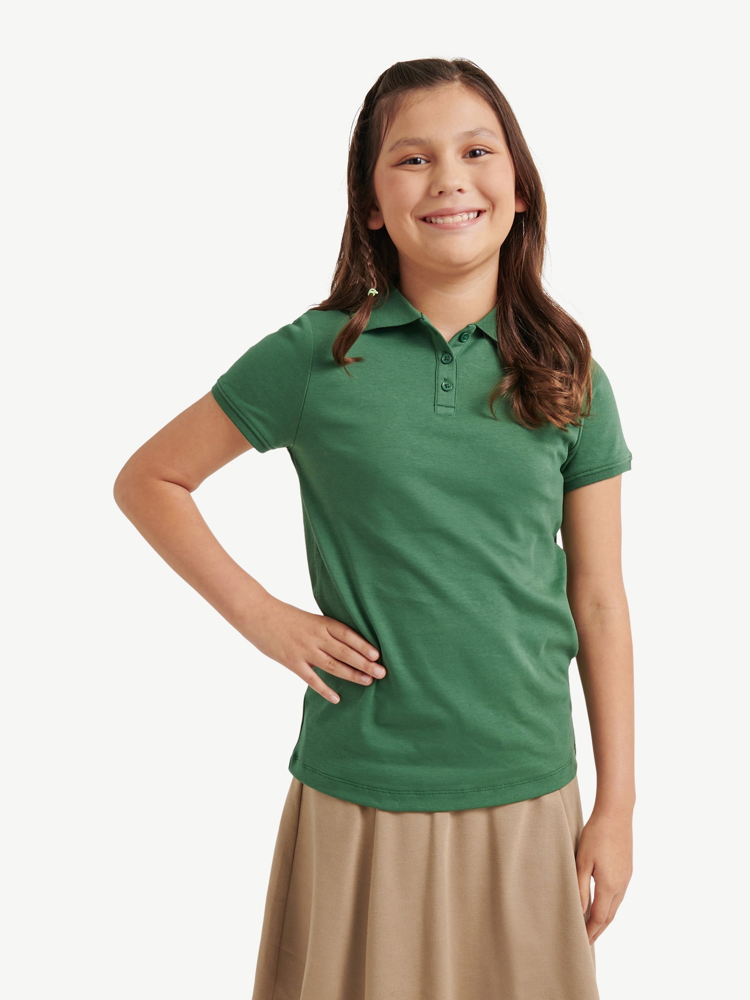 Justice Girls Uniform Short Sleeve Knit Polo Shirt, Sizes XS-XLP ...