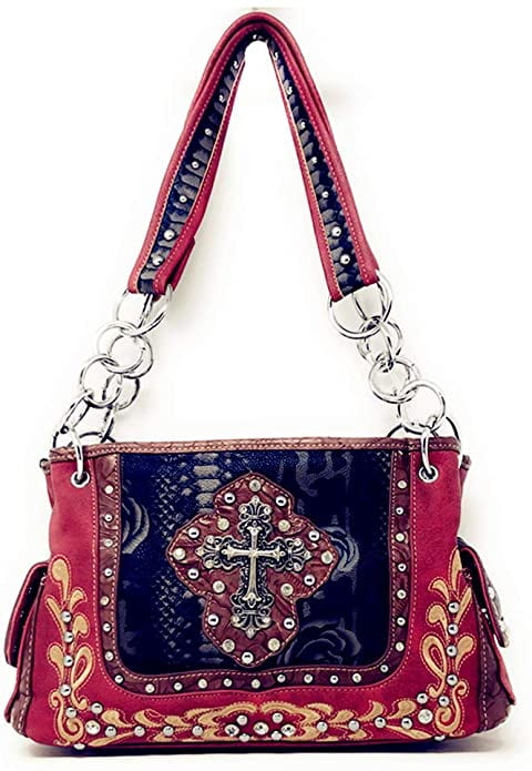 Premium Western Rhinestone Suede Leather Womens Handbag Purse With ...