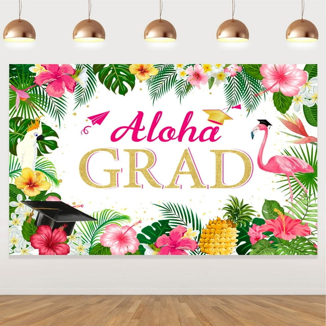 Graduation Backdrop Banner, Hawaiian Aloha Pineapple Large Congrats ...
