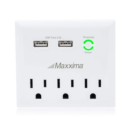 Maxxima 3 Outlet Dual USB grounded Adaptor Plug 21A Port 1080 Joules ...