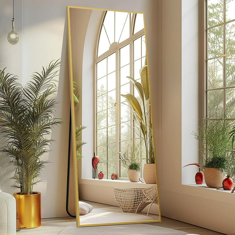 64 x21 Full Length Mirror Full Body Floor Mirror for Bedroom Large Wall Mirror with Stand Full Length Aluminum Alloy Frame Standing Hanging or Leaning Against Wall Gold Walmart
