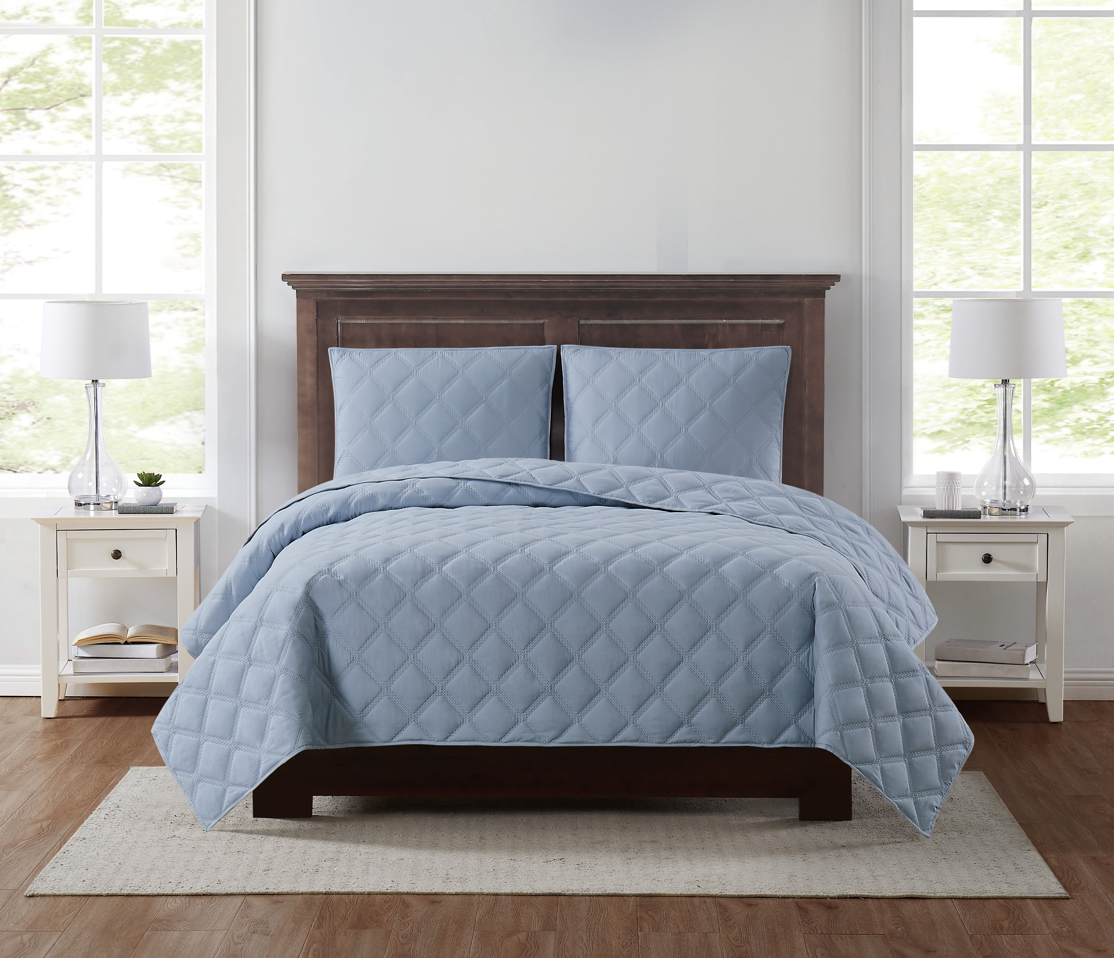 Truly Soft Everyday 3D Puff Quilted Light Blue Full/Queen 3 Piece Quilt ...