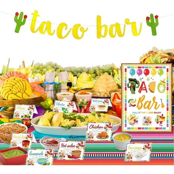 22 Pieces Taco Bar Decorations Set, 1 Set Cactus Banner Garland with ...