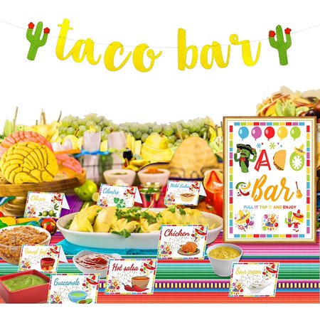 22 Pieces Taco Bar Decorations Set, 1 Set Cactus Banner Garland with ...