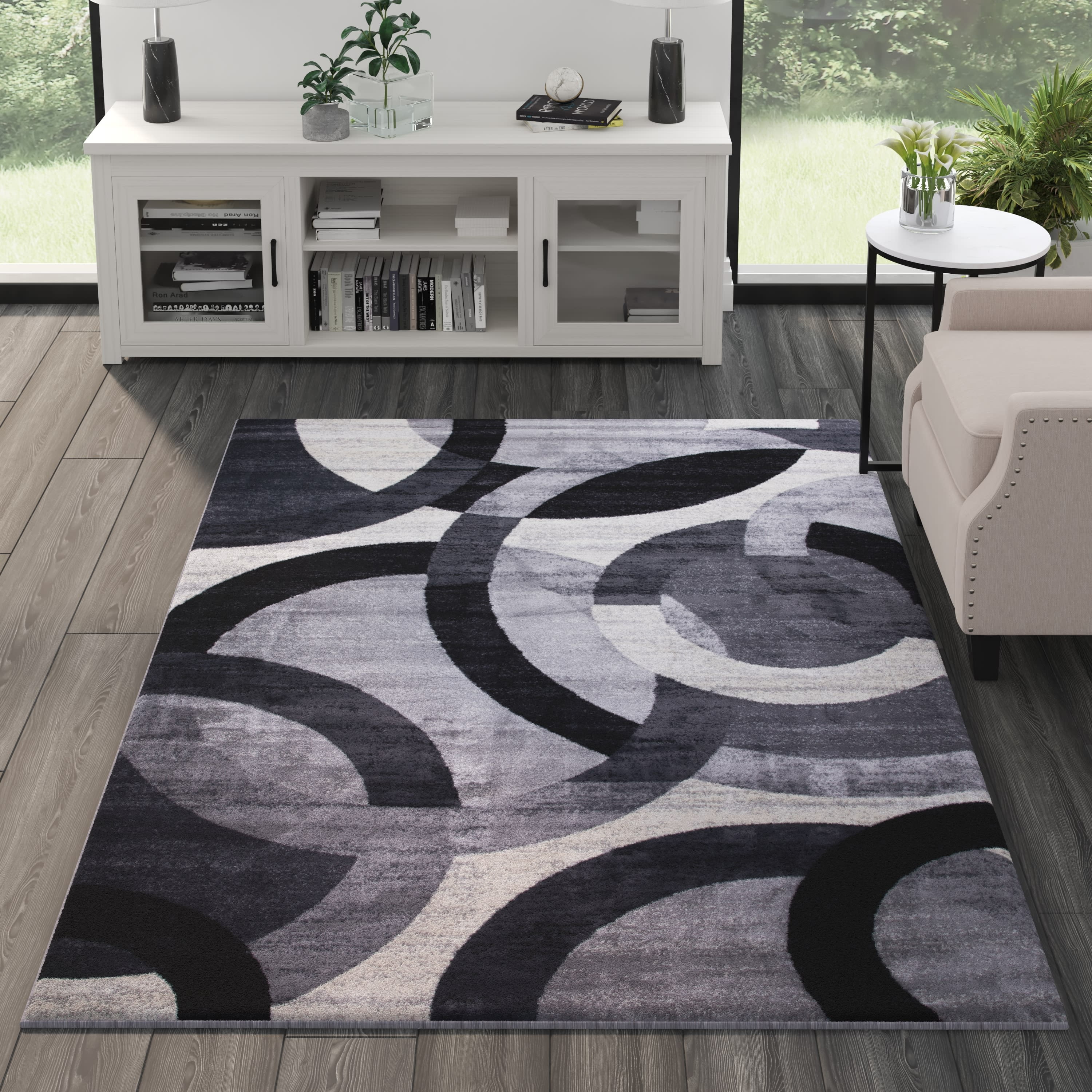 Masada Rugs Accent Rug with Interlocking Circle Pattern in Black and ...