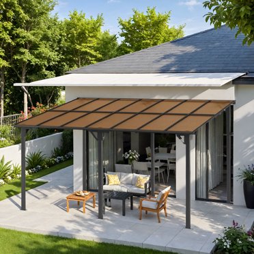 Sunmthink Outdoor Hardtop Gazebo for Patio 10' x 12', Wall-Mounted Lean ...