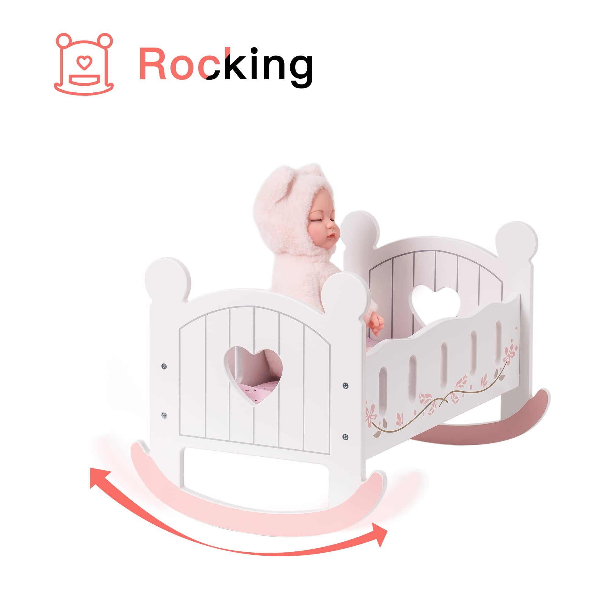 White wooden dolls bed store