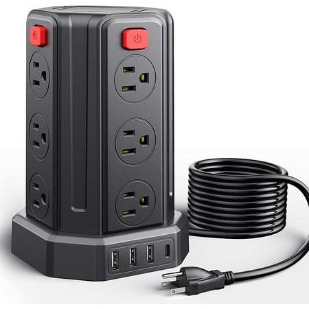 Power Bar with Surge Protector,9.8 FT Extension Cord 3 USB Ports 1 USB ...