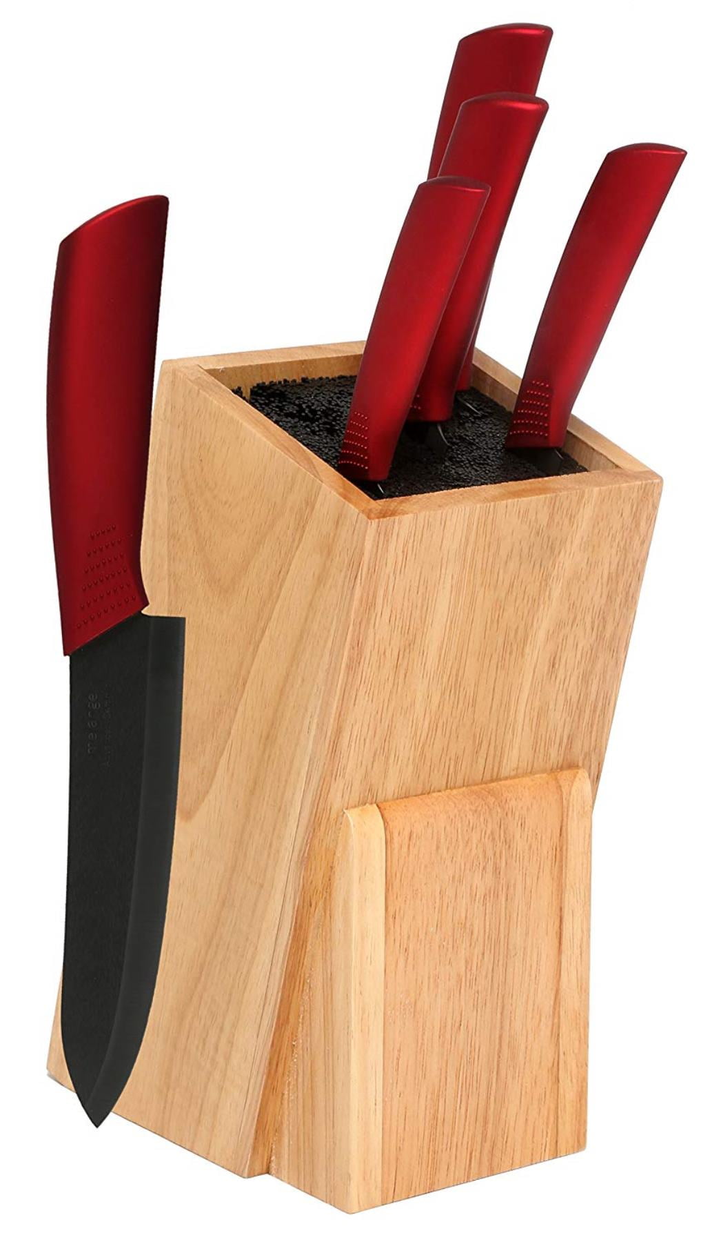 Melange 6-Piece Metallic Red Handle and Black Blade Ceramic Knife Set ...