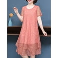 Floral Print Crew Neck Chiffon Dress, Elegant Short Sleeve Irregular ...