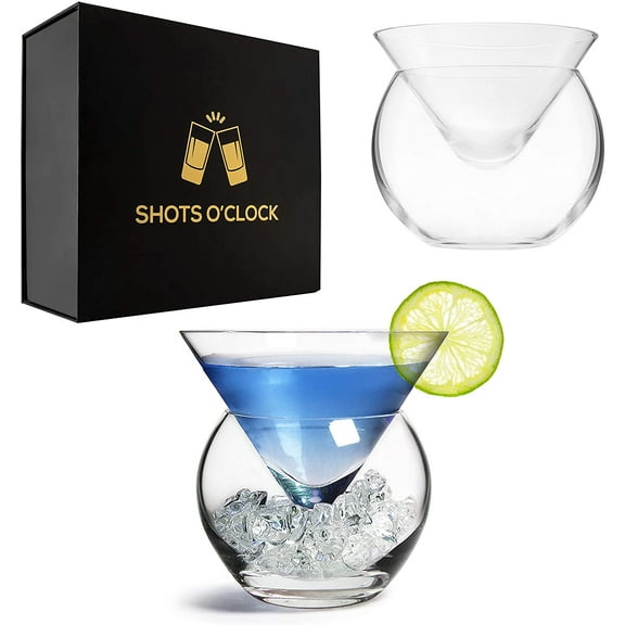 Stemless Martini Glasses with Chiller Set of 2 - Elegant Cocktail ...