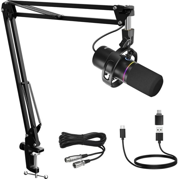 PD100W Wireless/USB Microphone, PC Gaming Mic with One-Click Noise ...