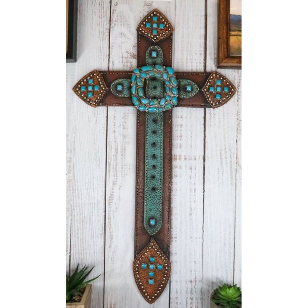 20" H Rustic Western Cowboy Faux Leather Turquoise Rocks Belt Buckle ...