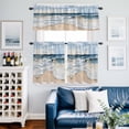 Abstract Wave Beach Art Kitchen Curtains Set for Windows, Beige Blue ...