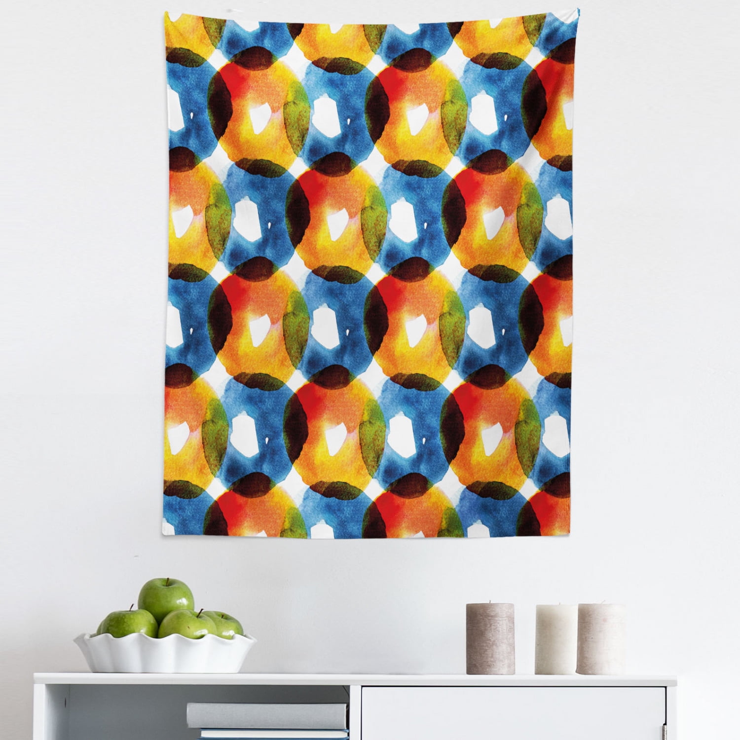 Modern Tapestry, Watercolor Drawing of Circular Bold Ring Shapes ...