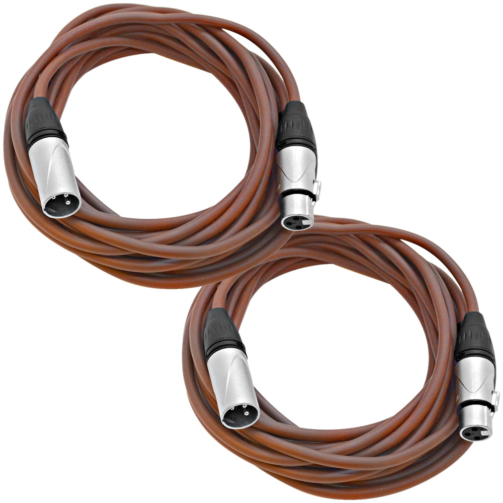 Seismic Audio 2 Pack of 25 Foot Brown XLR Patch Cables Microphone Cords ...