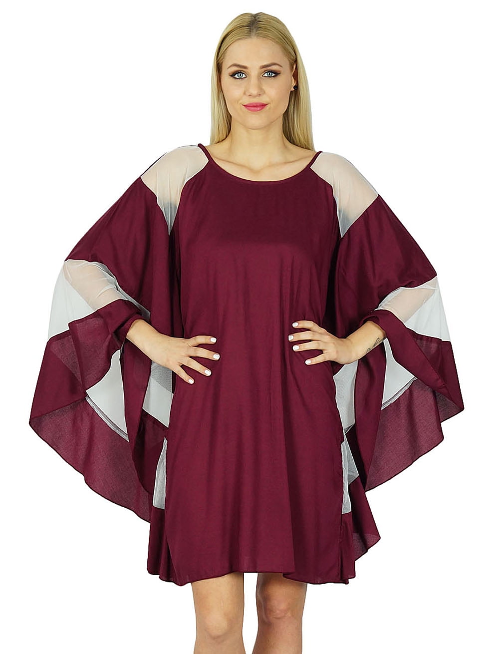 Bimba Women Rayon Short Poncho Dress Butterfly Custom Kaftan Boho ...