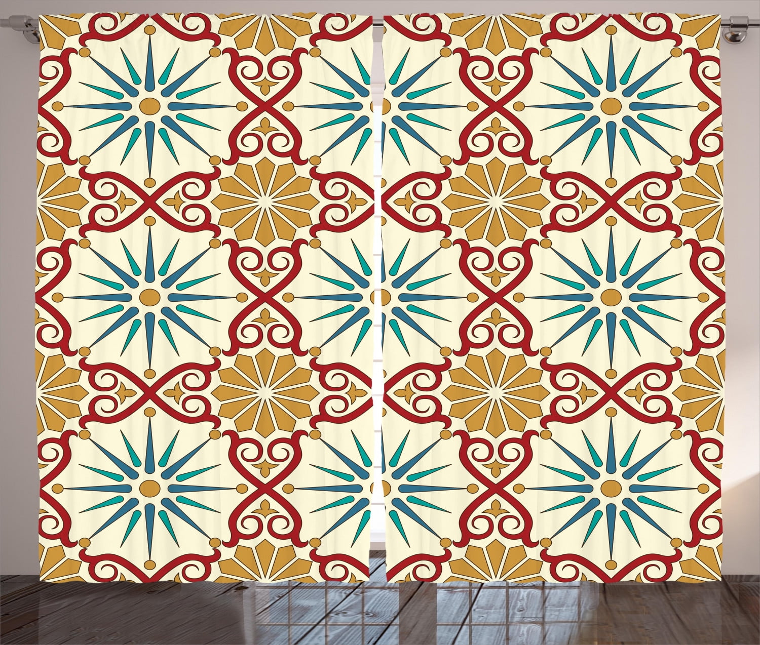 Moroccan Curtains 2 Panels Set, Eastern Islamic Sacred Geometry Art ...