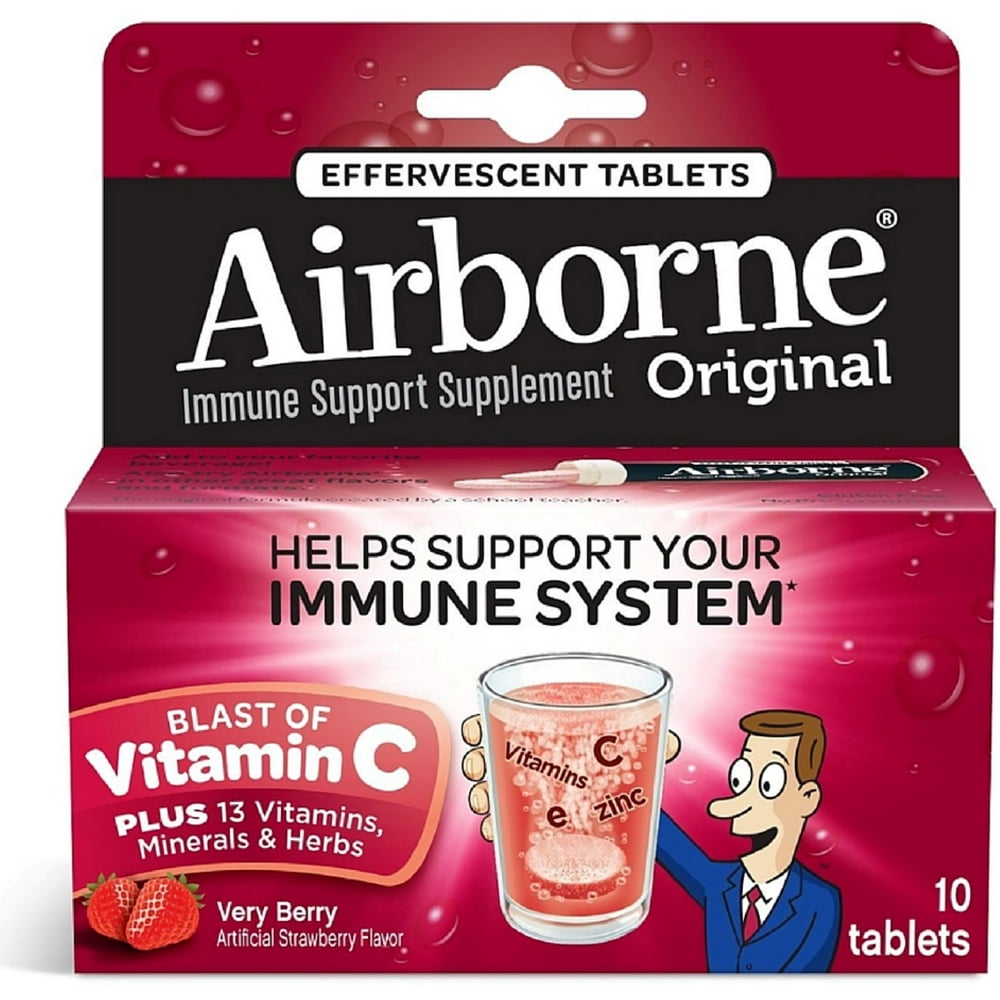 3 Pack - Airborne Immune Support Supplement Effervescent Tablets, Very ...