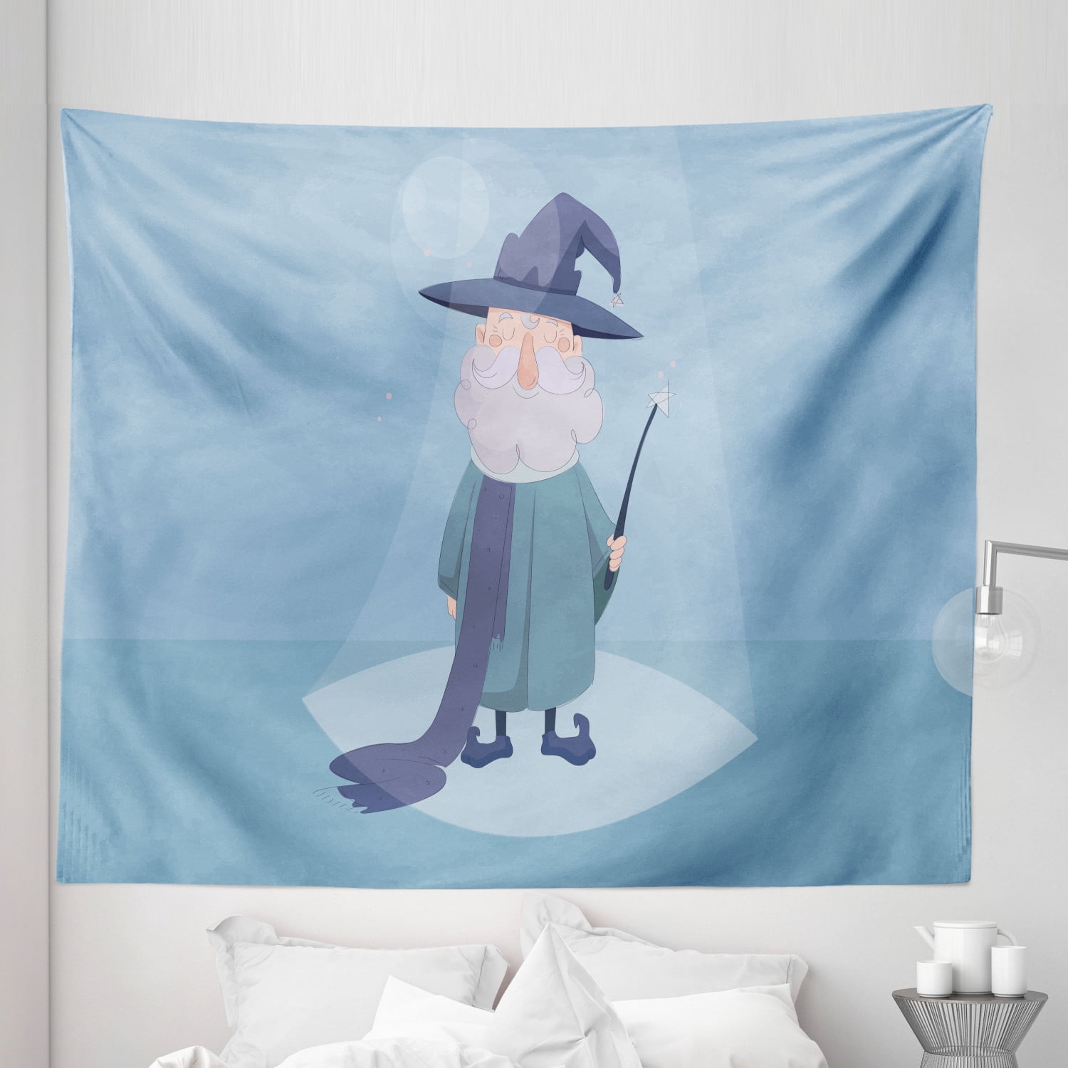 Wizard Tapestry, Wizard Holding a Magic Wand in His Hand and Smiling on ...