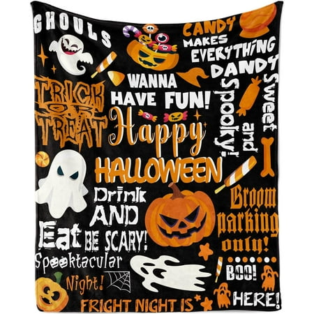 RooRuns Halloween Blanket Throw, Cute Orange Spooky Ghost Pumpkin Throw ...