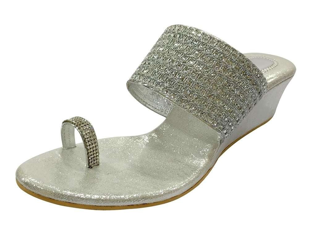 Silver Women's Sandal Traditional Indian Shoes Handmade Wedge Heel ...