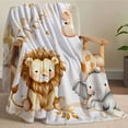 Cartoon Giraffe Lion Elephant Flannel Blanket - 280GSM Heavyweight All ...