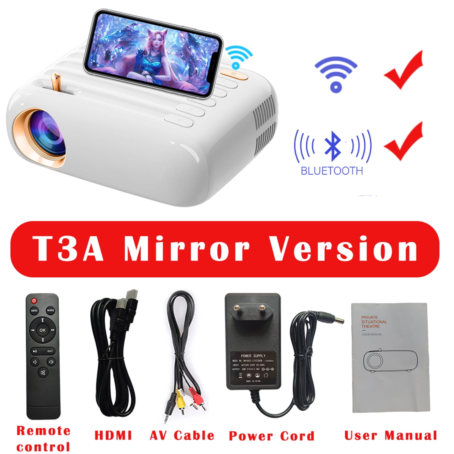 T3 1080P Beam Projector Screen 5500 Lumens LED Mini Portable Projectors ...