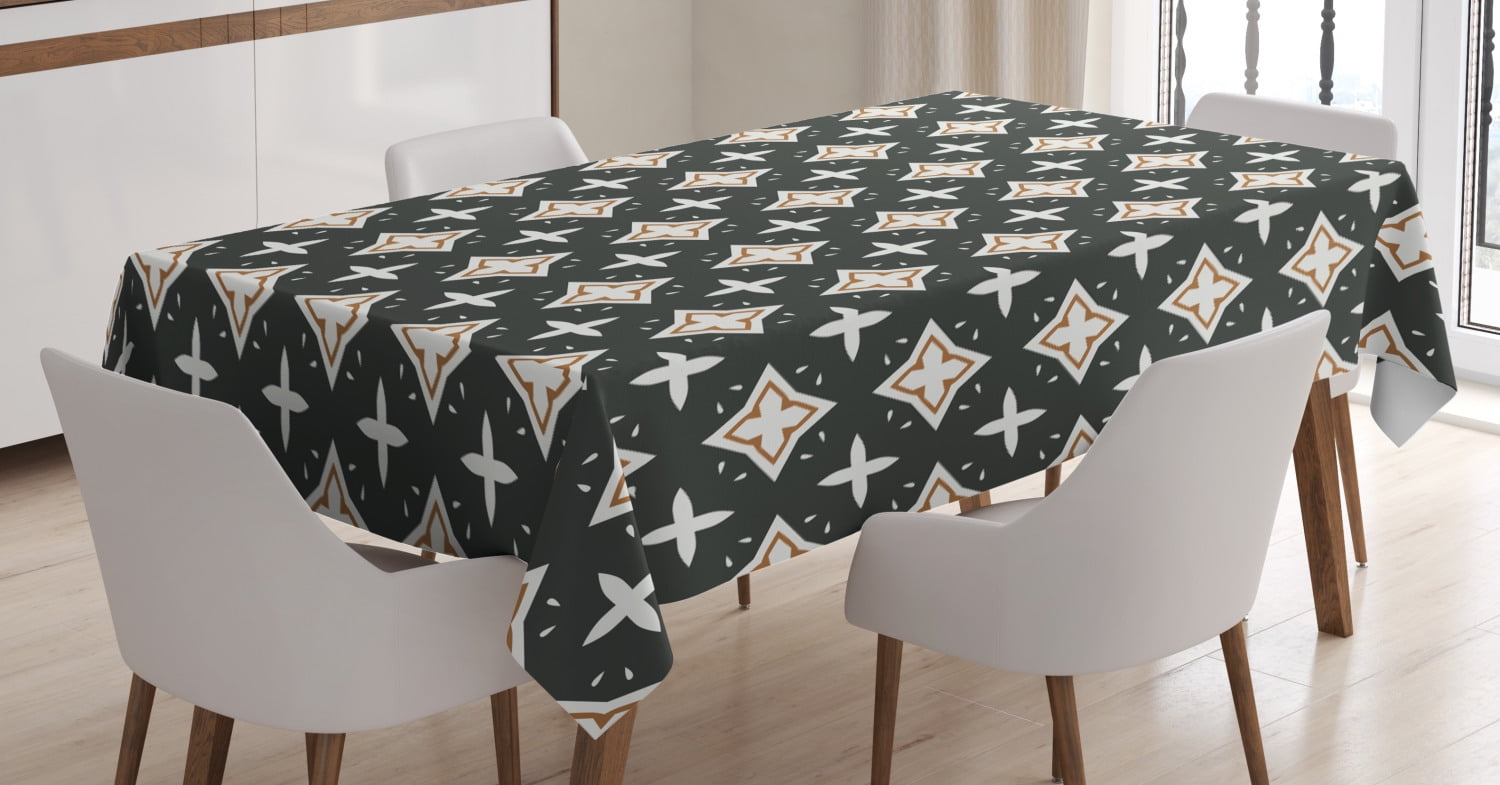 Retro Tablecloth, Geometric Pattern with Oval Shapes and Star Motif ...