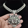 Hip Hop 3D Tiger Pendant Necklace with 13mm Crystal Cuban Chain HipHop ...