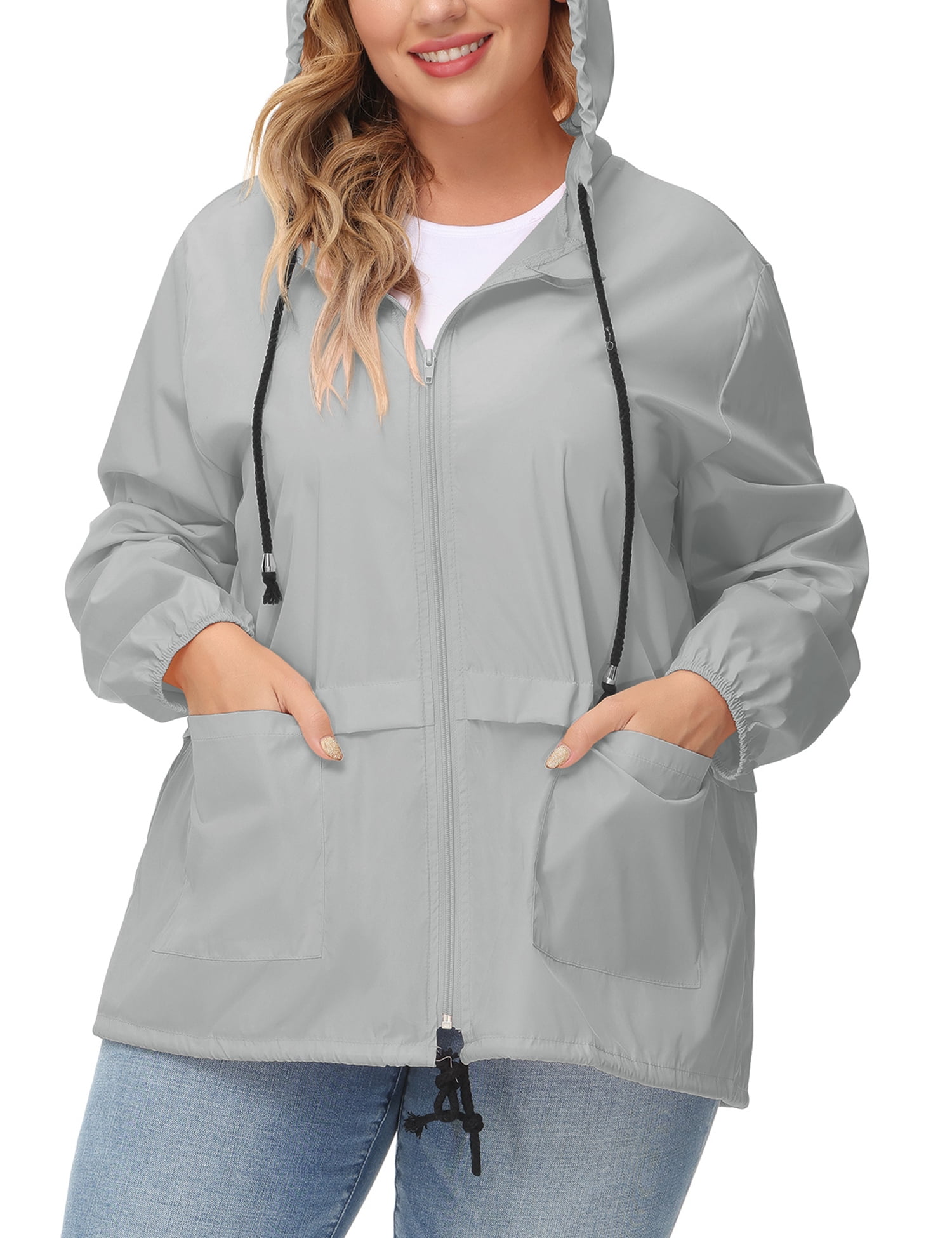 Avoogue Women Plus Size Waterproof Rain Jacket Raincoat Packable ...