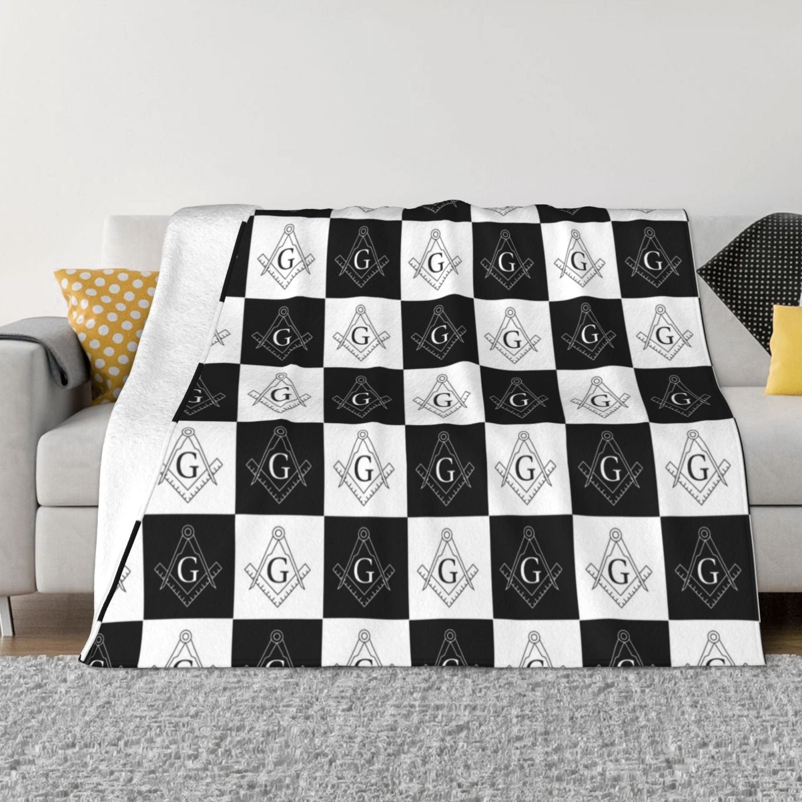 Checkered Freemason Mason Symbol Blanket, Fluffy Soft Cozy Blanket ...