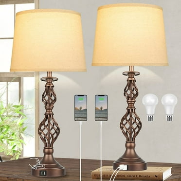 Oneach 3 Way Dimmable Table Lamp Set of 2 with USB Ports for Bedroom ...
