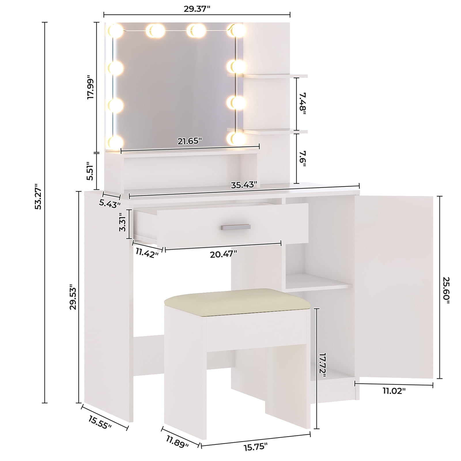 Ktaxon Vanity Set with 3 Color Lighted Mirror, Nepal | Ubuy