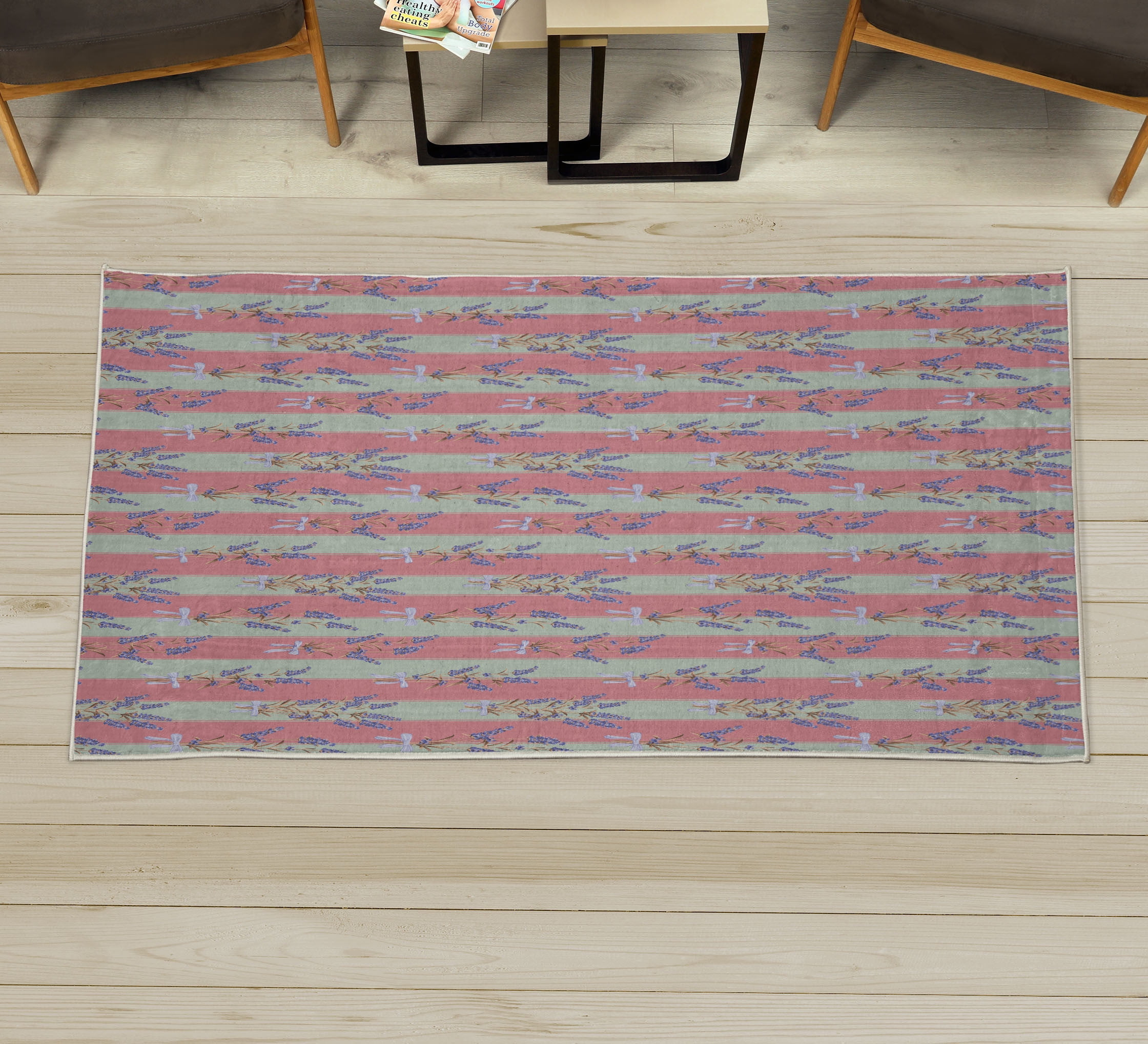 Lavender Decorative Rug, Stripes and Flowers Ribbons Romantic Country ...