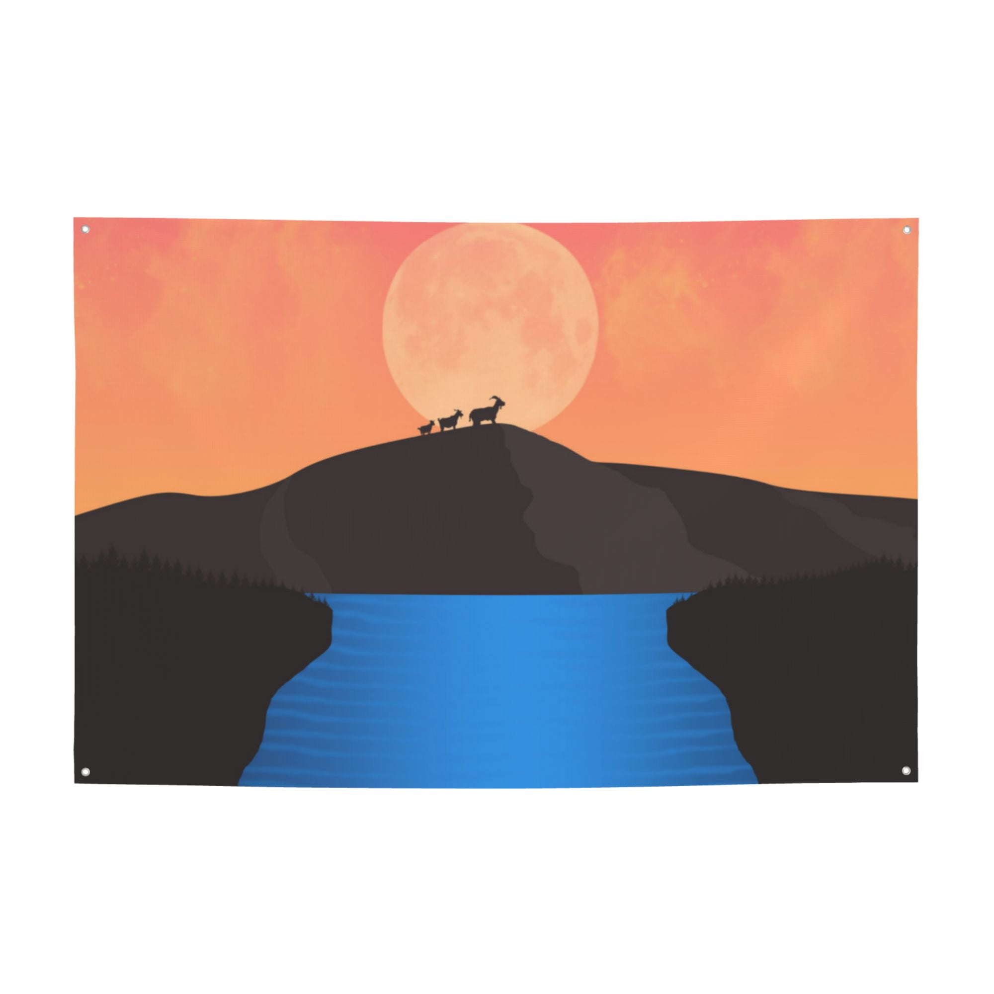 Boho Sunset River Goats Sign Banner, Fantasy Mountain Hanging Banners ...