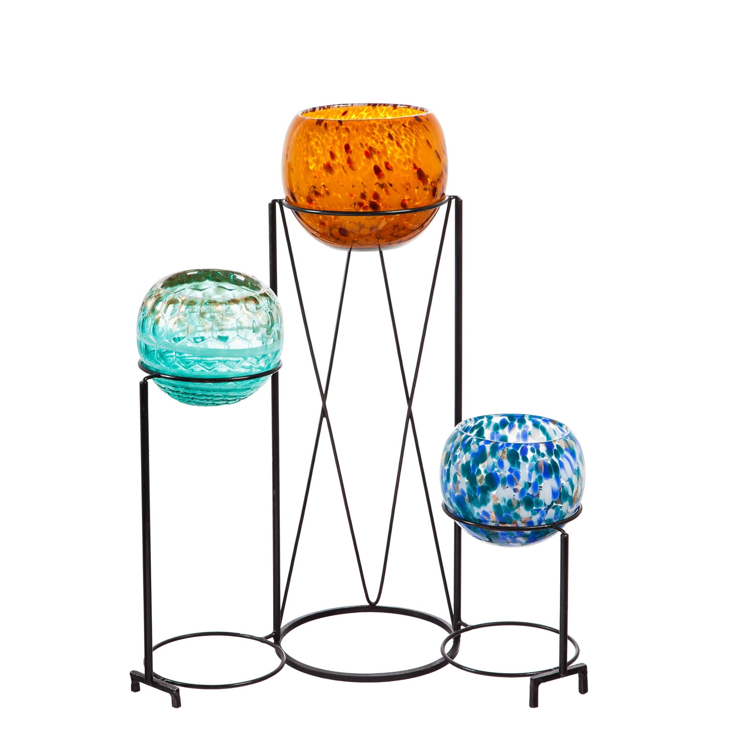 Evergreen 3 Pot Art Glass Planter with Display, 26''x 9.8'' x 28 ...