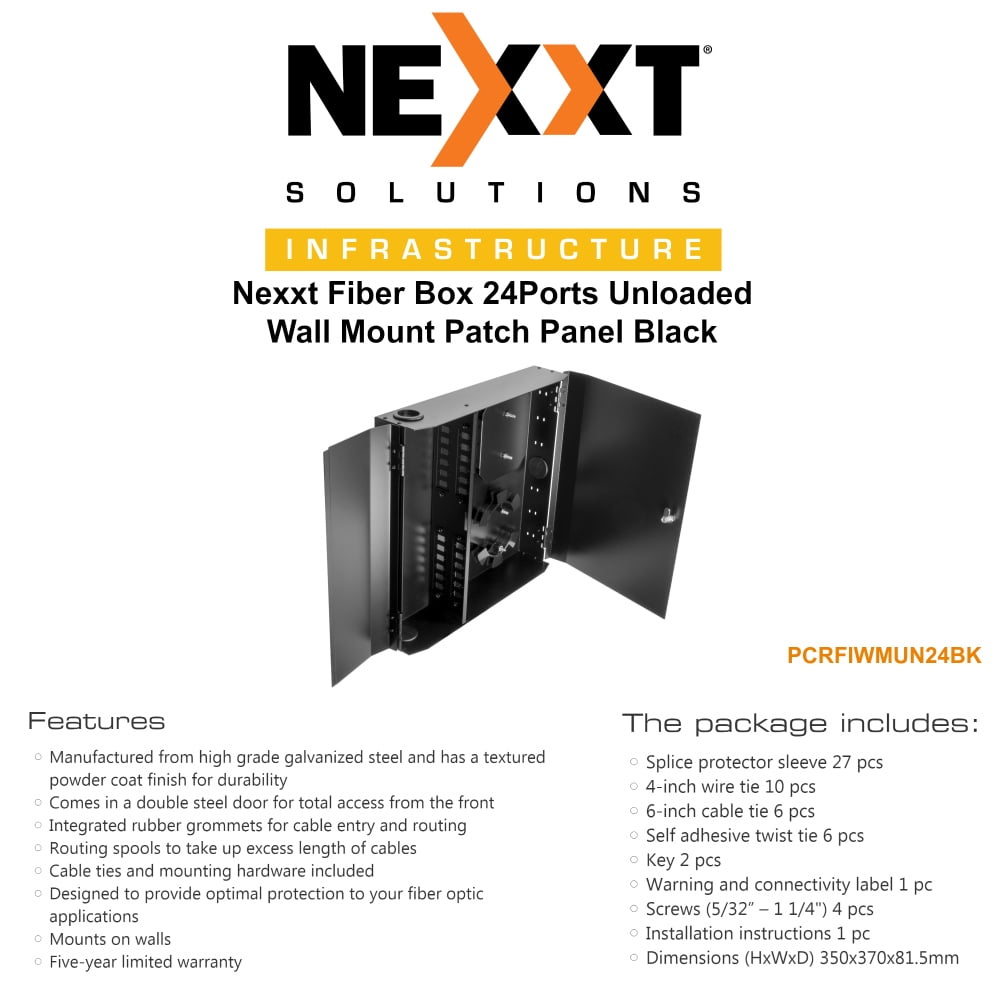 Nexxt Fiber Box 24Ports Unloaded Wall Mount Patch Panel Black - Walmart.com