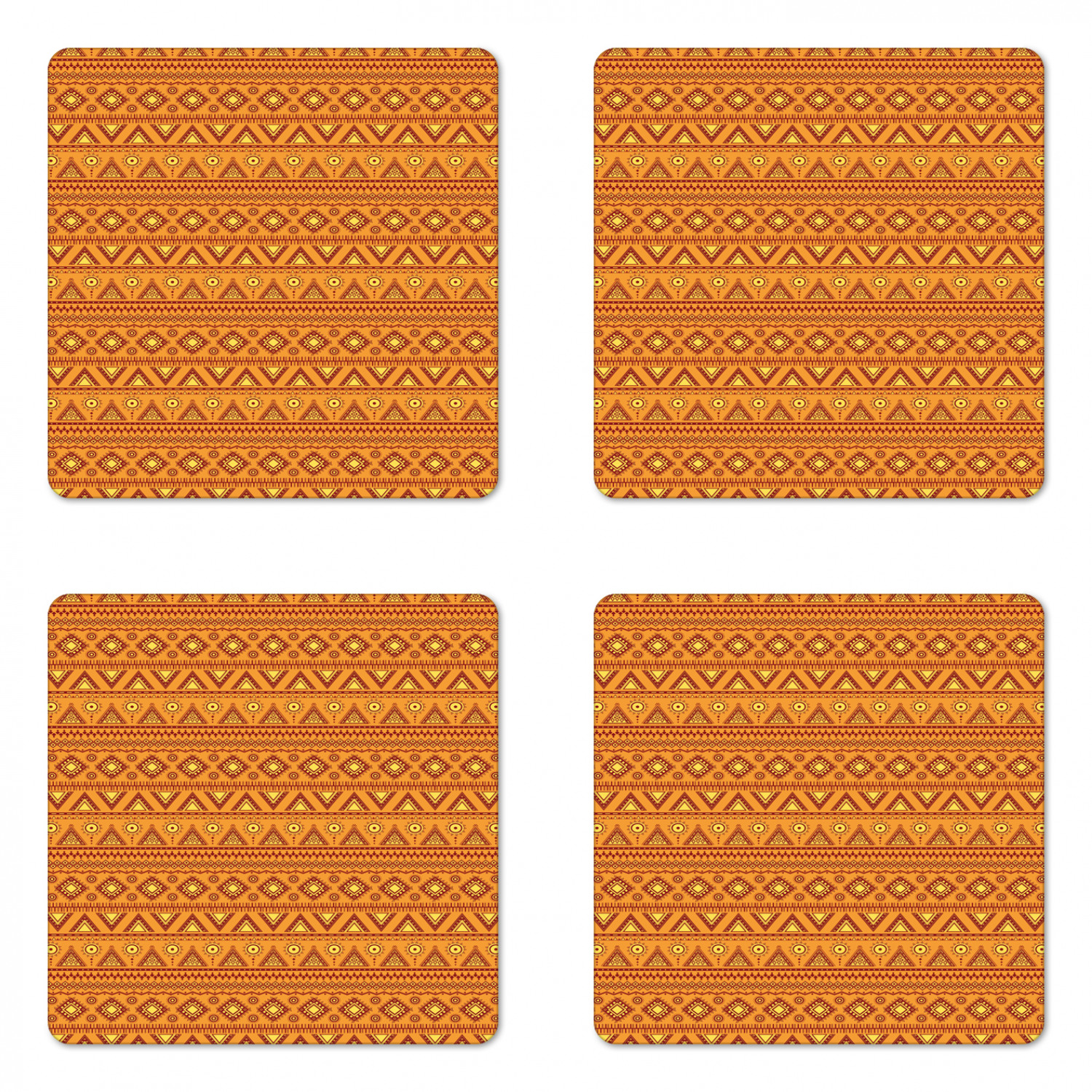 Orange Coaster Set of 4, Borders Ornaments Culture Folk, Square ...