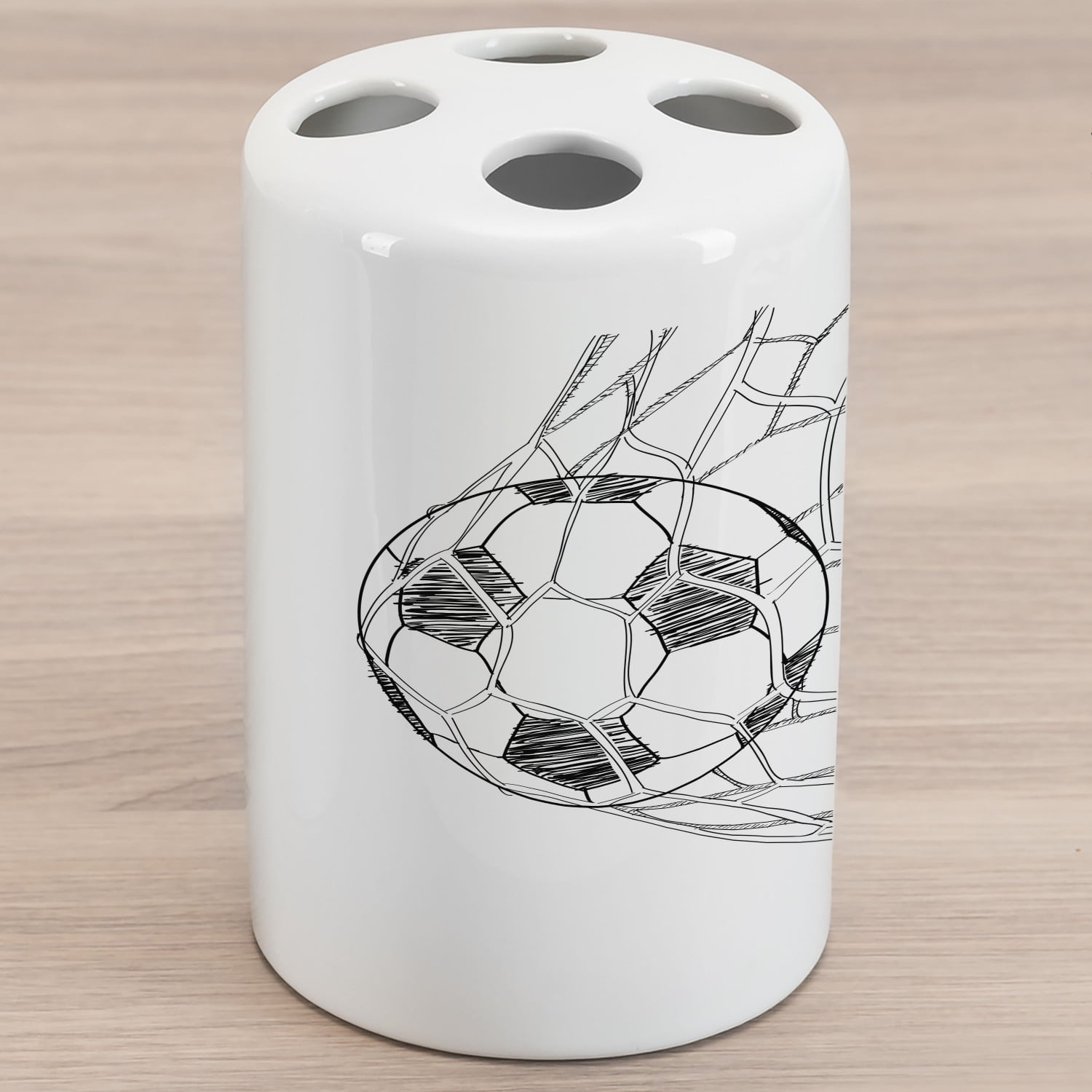 Soccer Ceramic Toothbrush Holder, Soccer Ball in Net Goaly Position ...