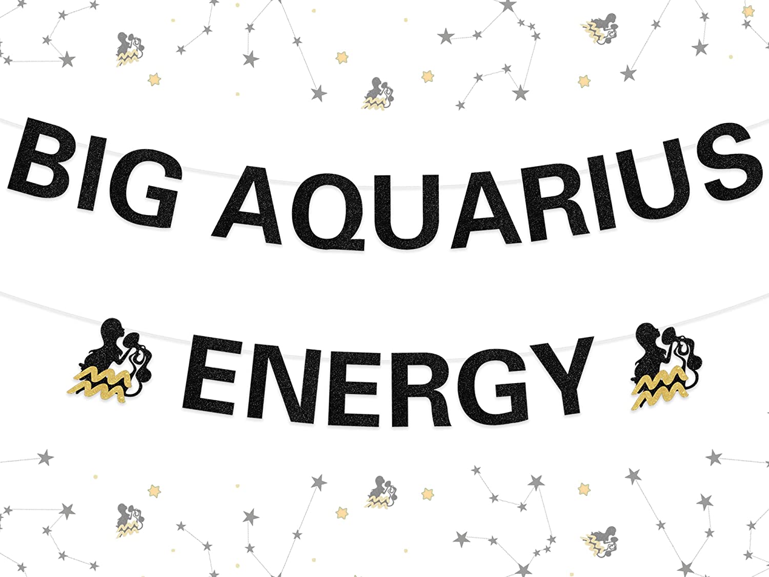 Aquarius Birthday Party Decorations - Black Big Aquarius Energy Glitter ...