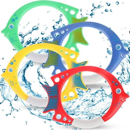 4 Pack Diving Ring Swimming Pool Dive Toys Plastic Fish Shaped Diving ...