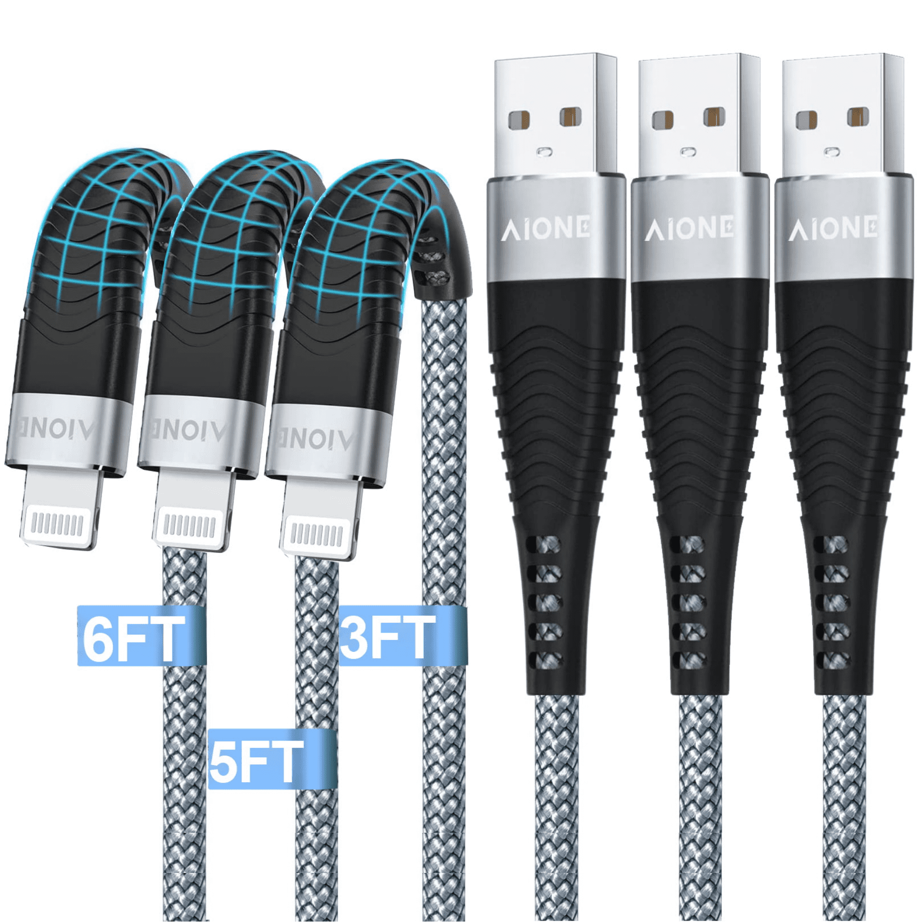 iPhone Charger Cord, [MFi Certified] 3Pack 3FT 5FT 6FT USB Lightning ...