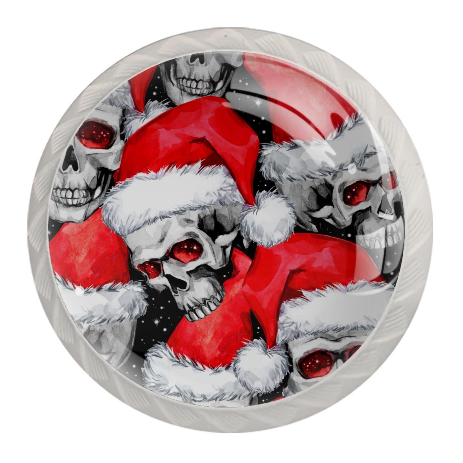 Ownta Skull Christmas Santa Round Glass Drawer Handles Knobs Pulls with ...