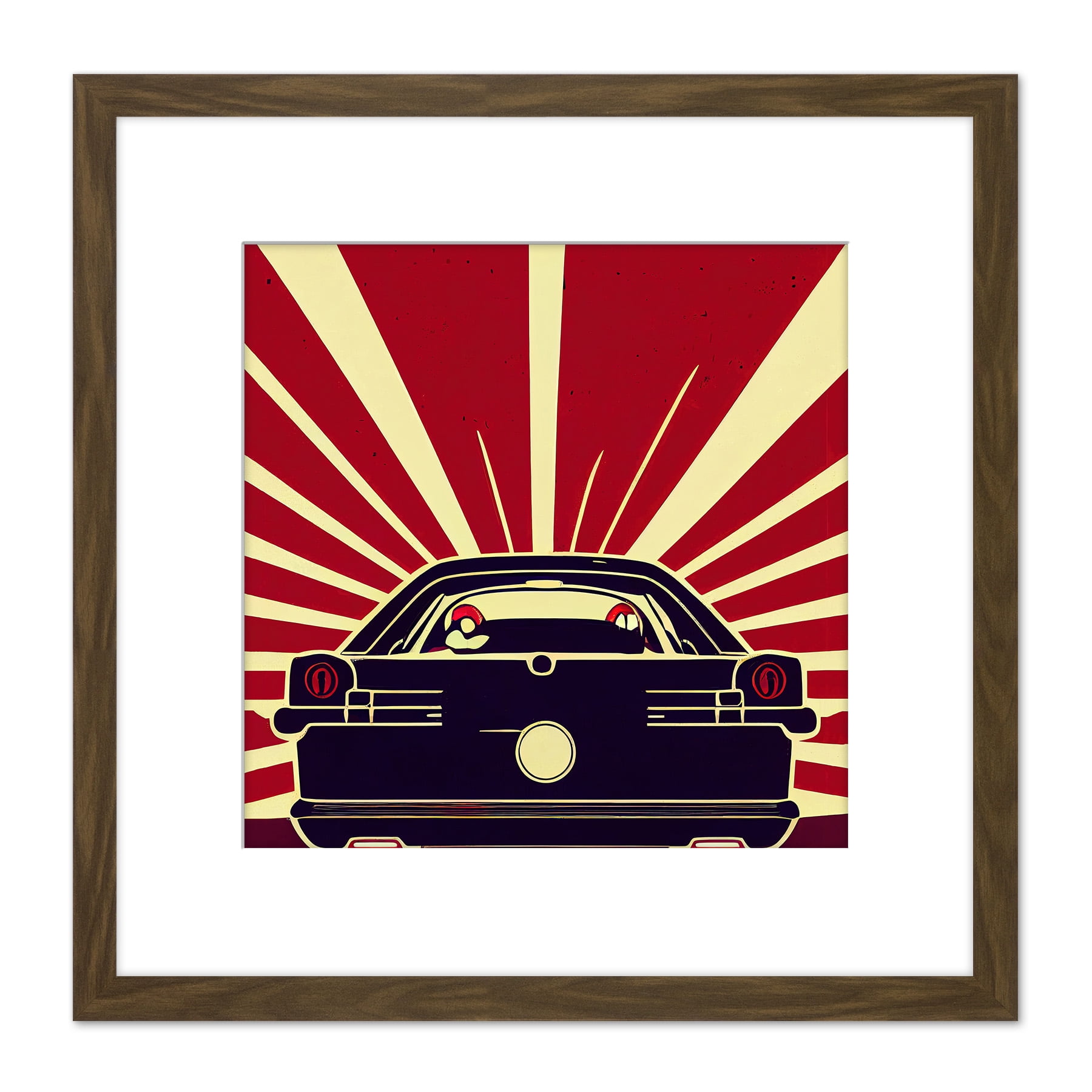Into the Sunset Retro Man Cave Racing Car Illustration Red Black Square ...