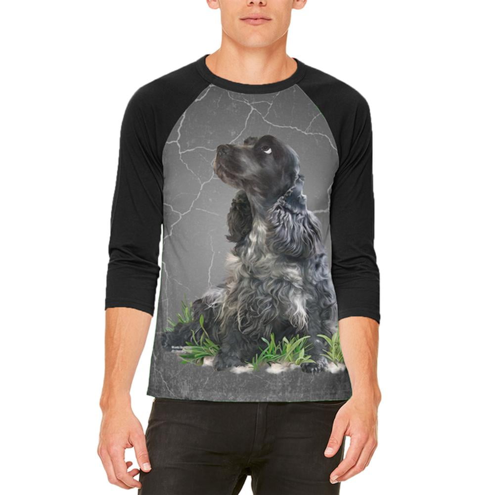 English Cocker Spaniel Live Forever Mens Raglan T Shirt White-Black MD ...