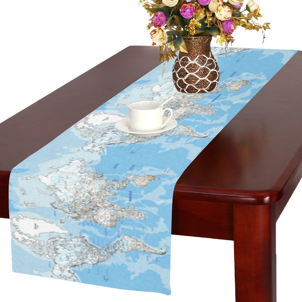 MYPOP High Detailed World Road Map Long Table Runner 16x72 incheses ...