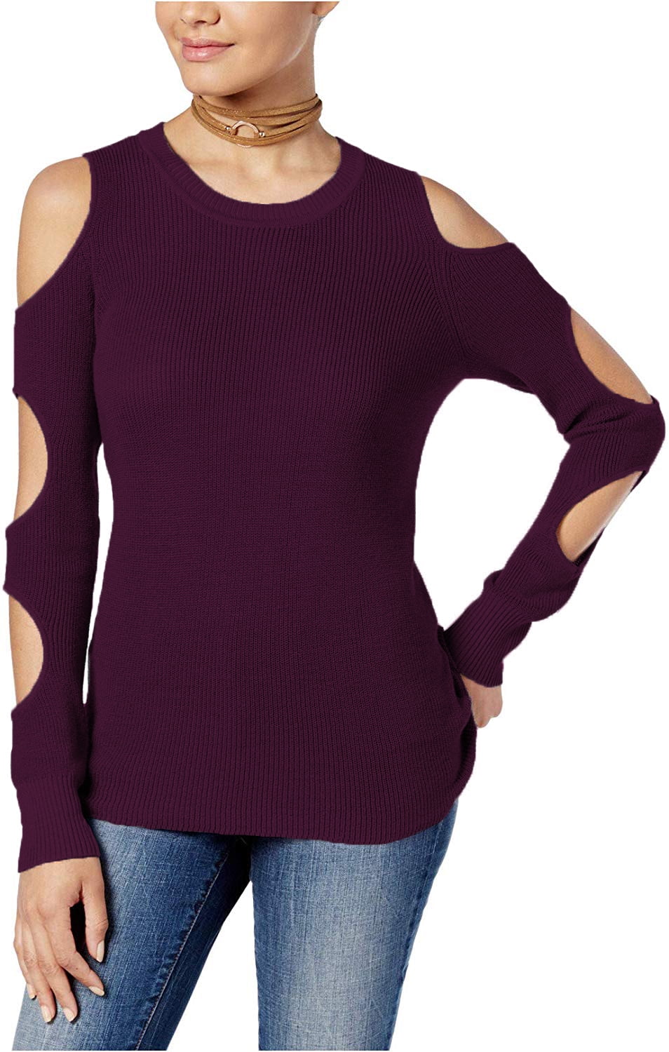 Hippie Rose Womens Cutout Sleeve Pullover Sweater (Medium, Artisan Wine ...