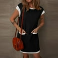2026 Summer Mini Dresses for Women Round Neck Cap Sleeve Color Block ...